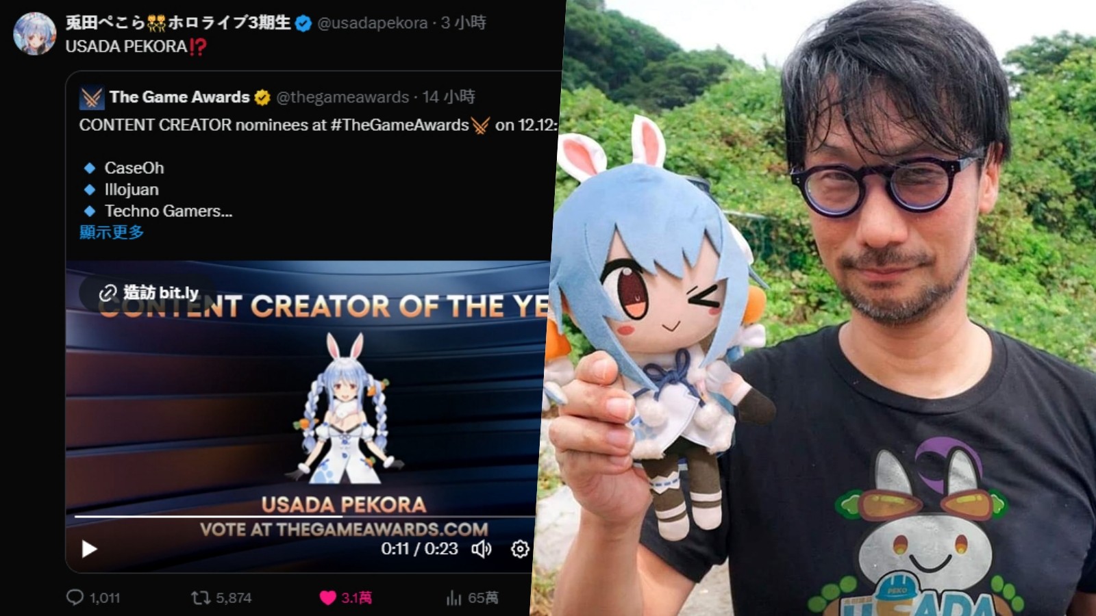 hololive兔田佩克拉入圍TGA年度內容創作者，網指小島秀夫是幕後推手 | 4Gamers