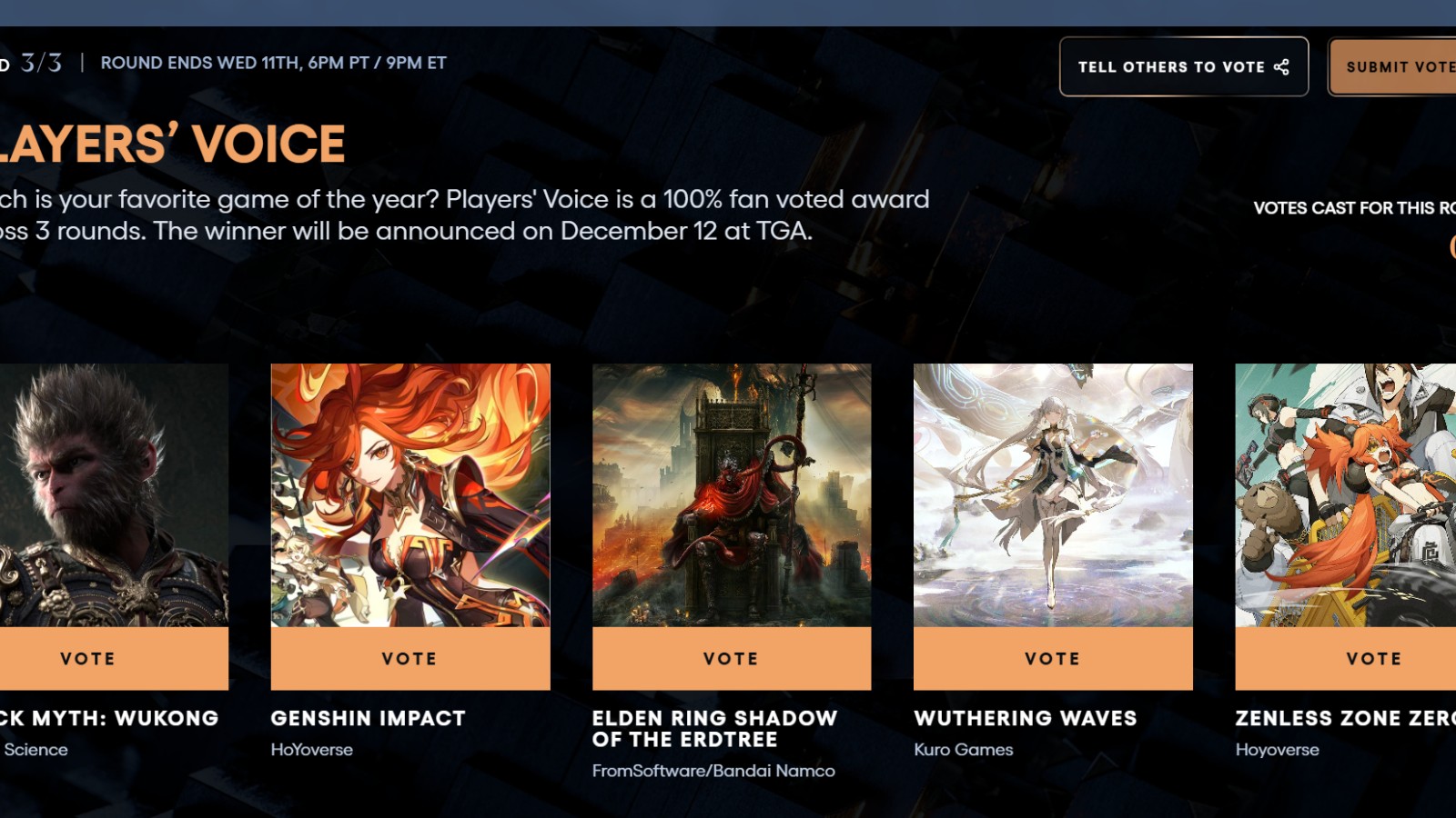 TGA遊戲大獎「玩家之聲」最後輪前五名公開，《原神》《鳴潮》《絕區零》掀手遊內戰 | 4Gamers